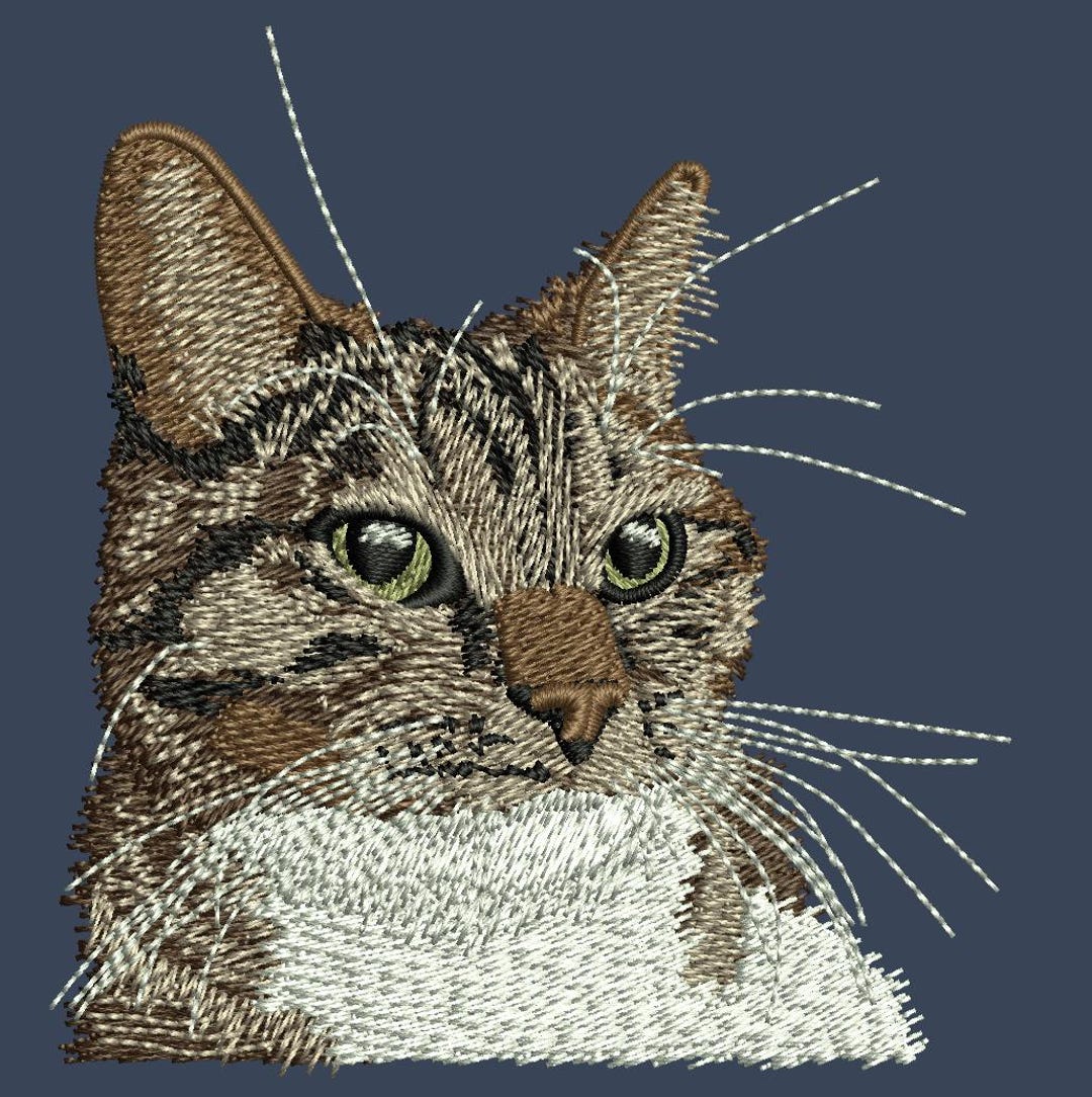 Realistic Tabby Cat Embroidery Design – 3.2 Inch Machine Embroidery ...