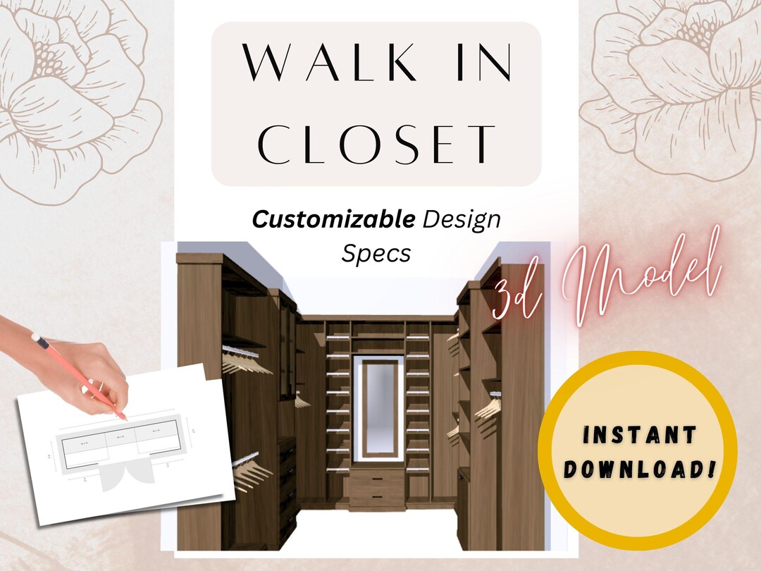 Custom Walk-in Closet Design PDF Built-in Hutch | Downloadable Specs ...