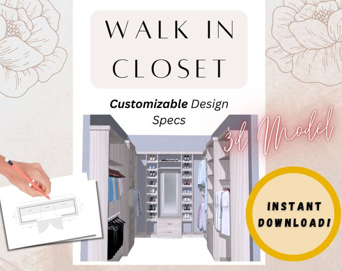 Custom Walk-in Closet Design PDF Built-in Bench | Downloadable Specs ...