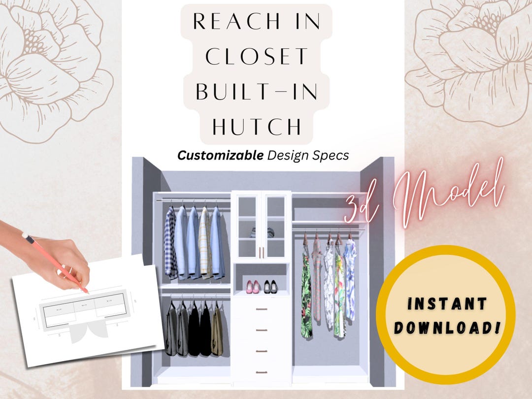 Custom Reach-in Closet Design PDF Built-in Hutch | Downloadable Specs ...