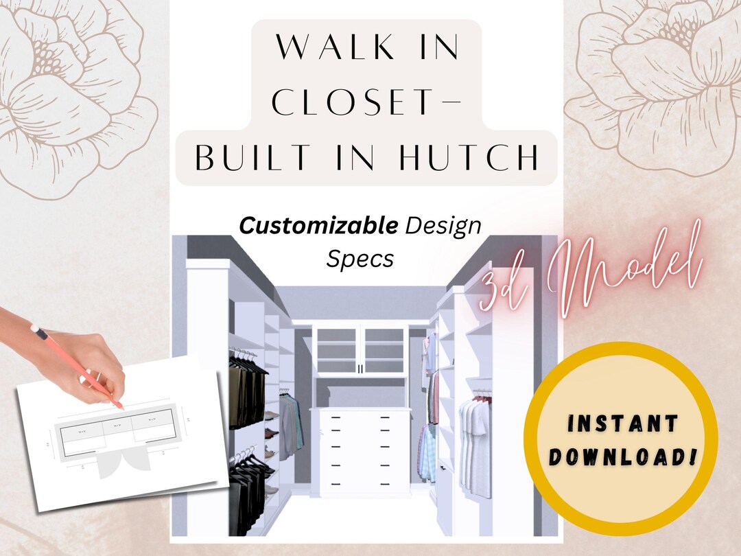 Custom Walk-in Closet Design PDF Built-in Hutch | Downloadable Specs ...