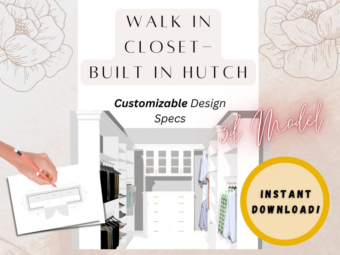 Custom Walk-in Closet Design PDF Built-in Hutch | Downloadable Specs ...