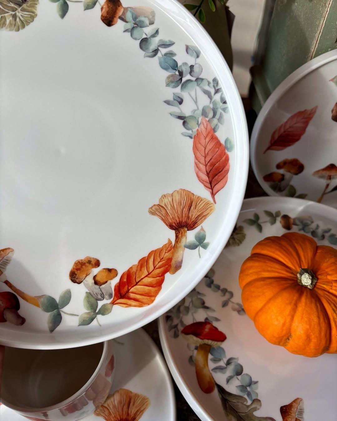 Autumn Forest Porcelain Dinnerware Set | Fall Mugs, Plates & Bowls ...