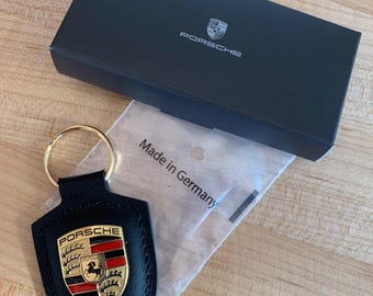 Genuine Porsche Keychain – Cream Leather Key Ring, Luxury Crest Emblem ...