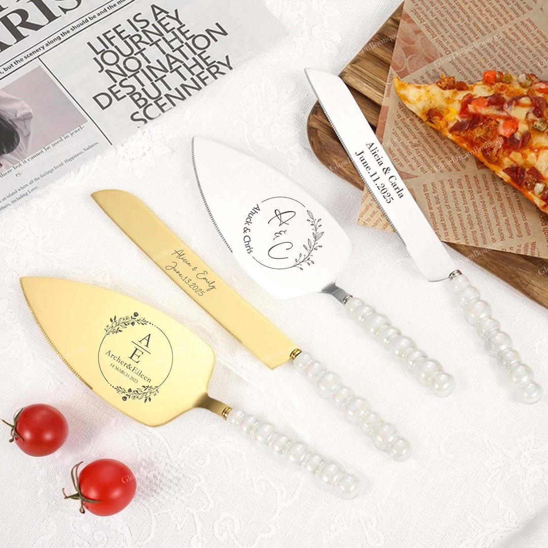 Personalized Pearl Cake Cutting Set, Custom Wedding Cake Server Set ...