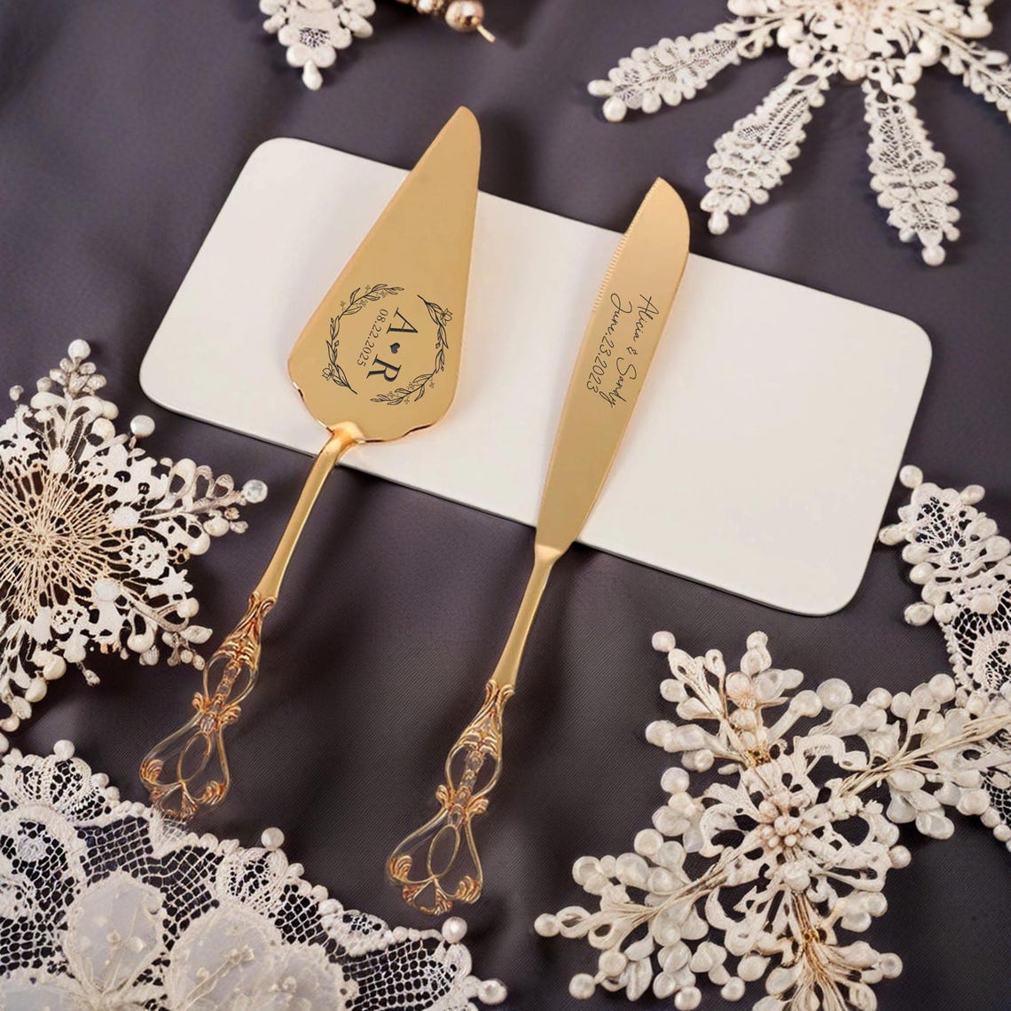 Personalised Engraved Wedding Knife and Forks, Silver Wedding Cake Set ...