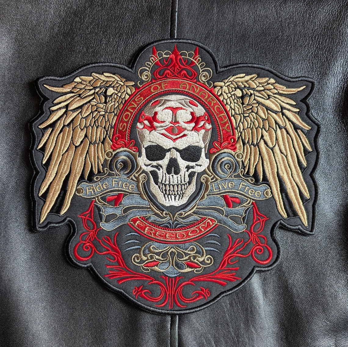 Skull Wings Biker Patch Embroidery Design: Custom Text (digital ...