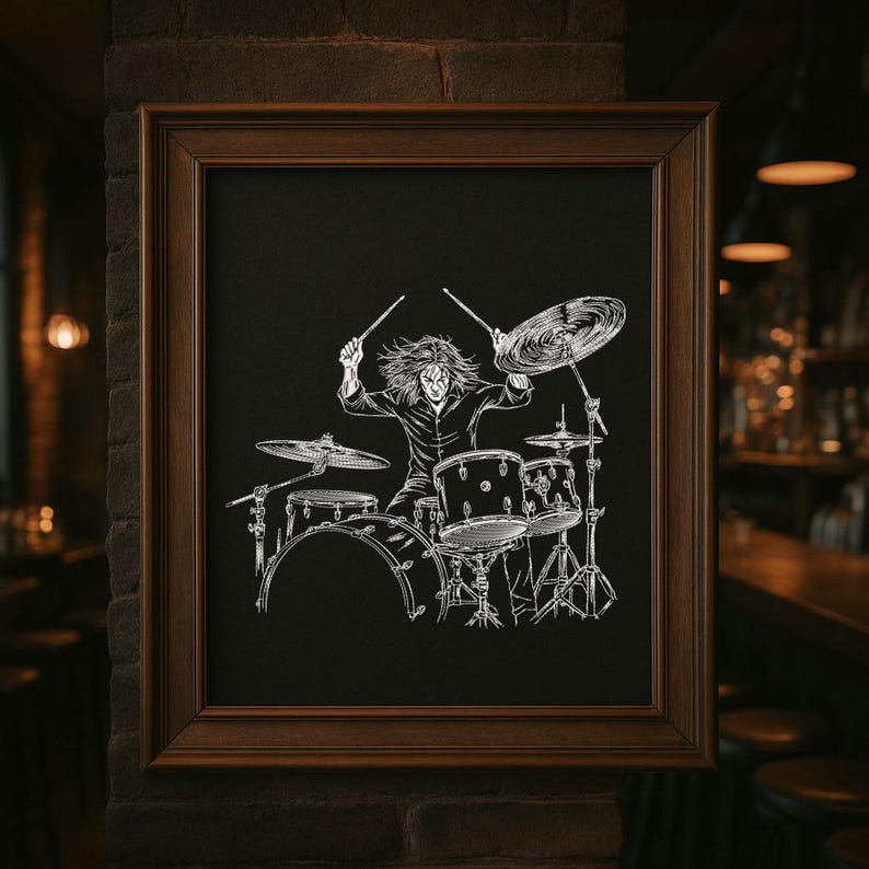 Rock Drummer Embroidery Design – Dynamic Musician Playing Drum Set ...