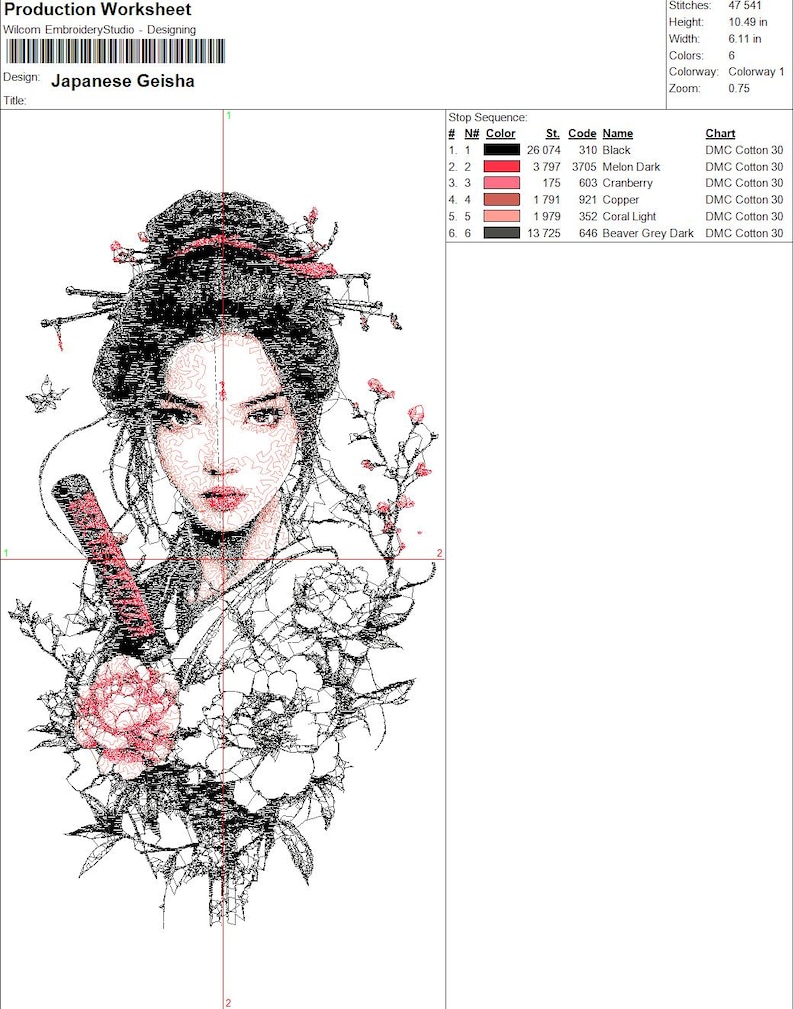 Geisha Embroidery Design – Japanese Girl Samurai With a Katana - Modern ...