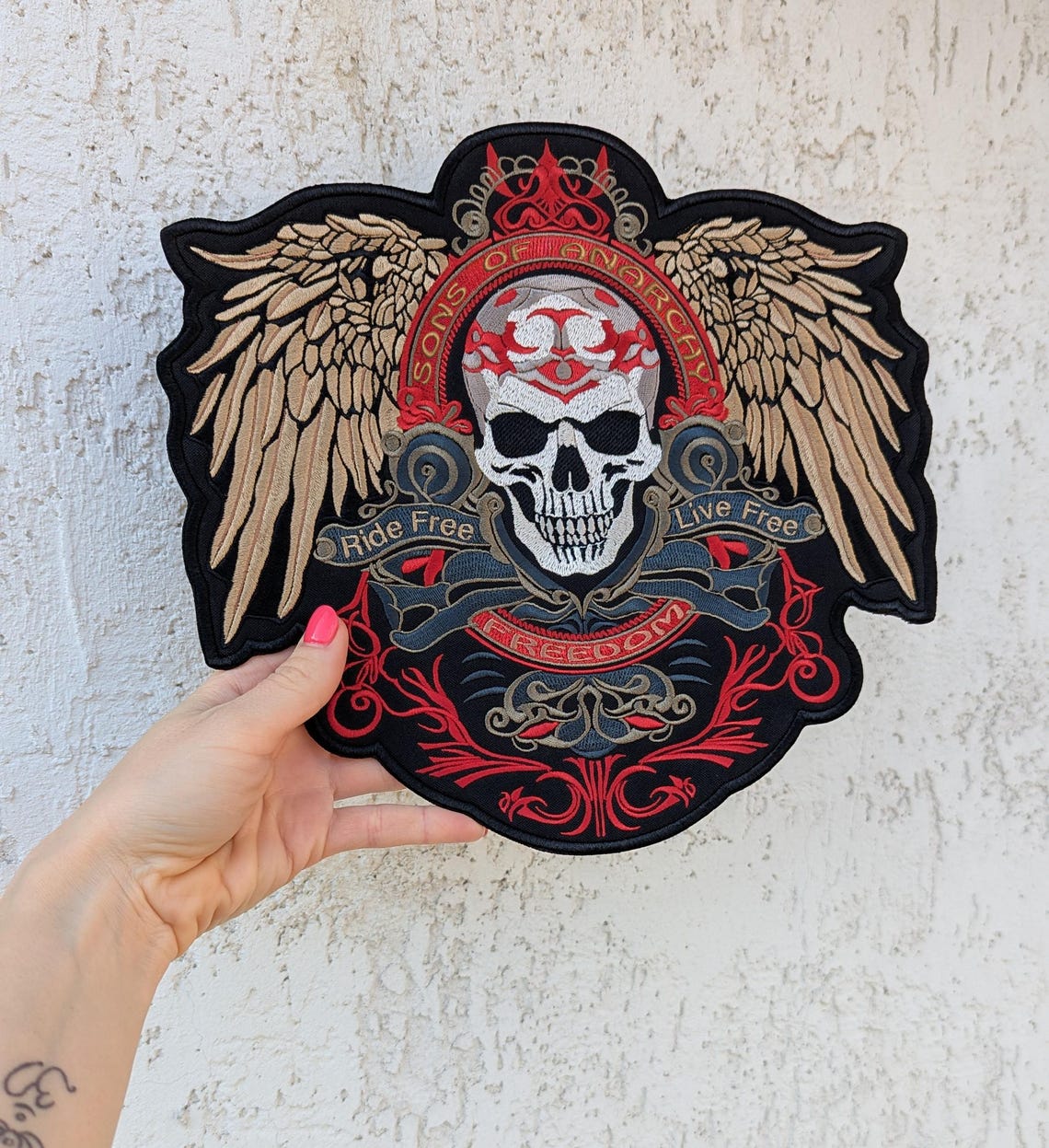 Skull Wings Biker Patch Embroidery Design: Custom Text (digital ...