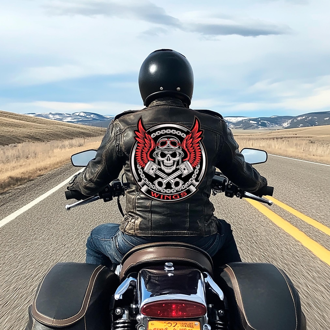 Skull Wings Biker Patch Embroidery Design: Custom Text (digital ...