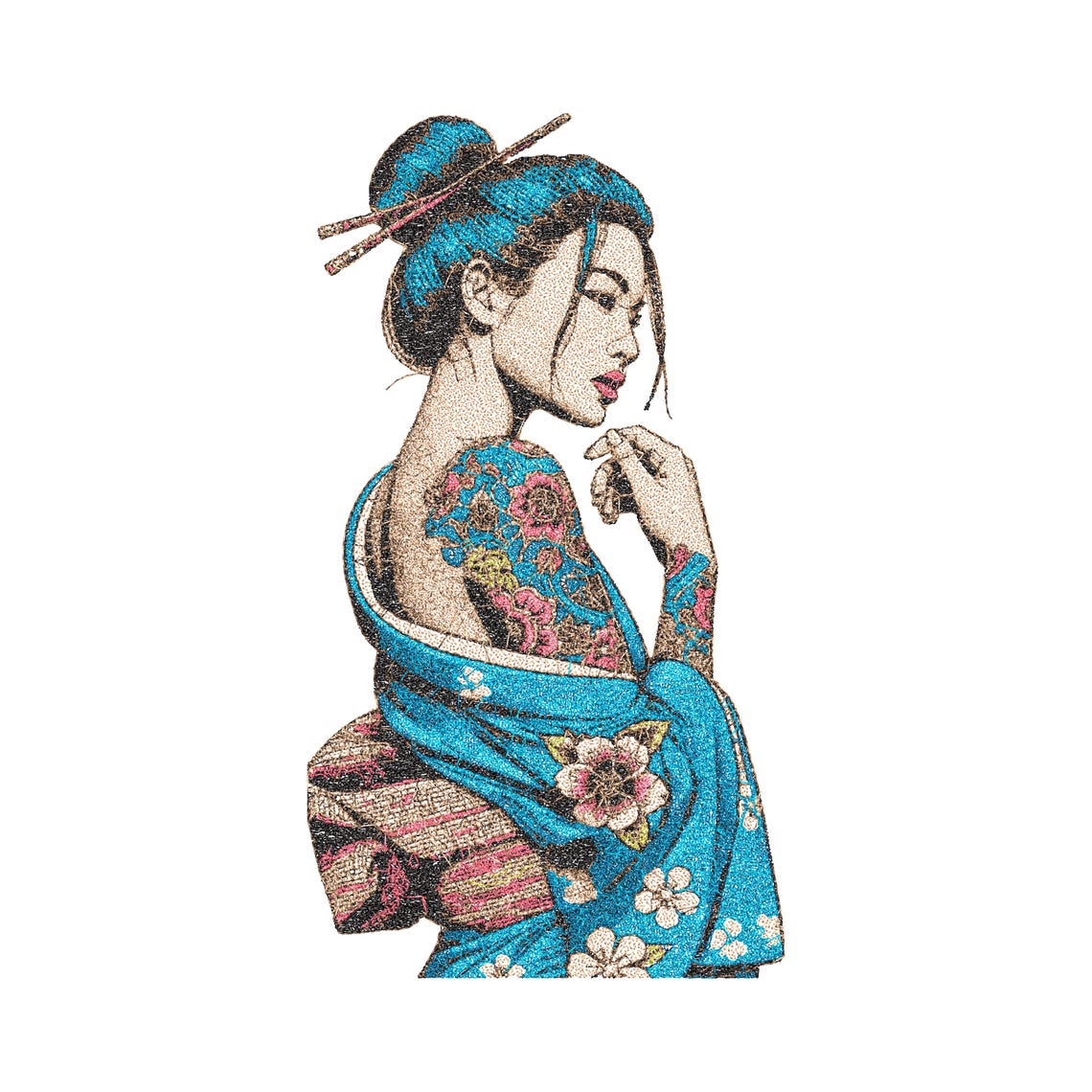 Geisha Embroidery Design – Japanese Woman Machine Embroidery Pattern ...