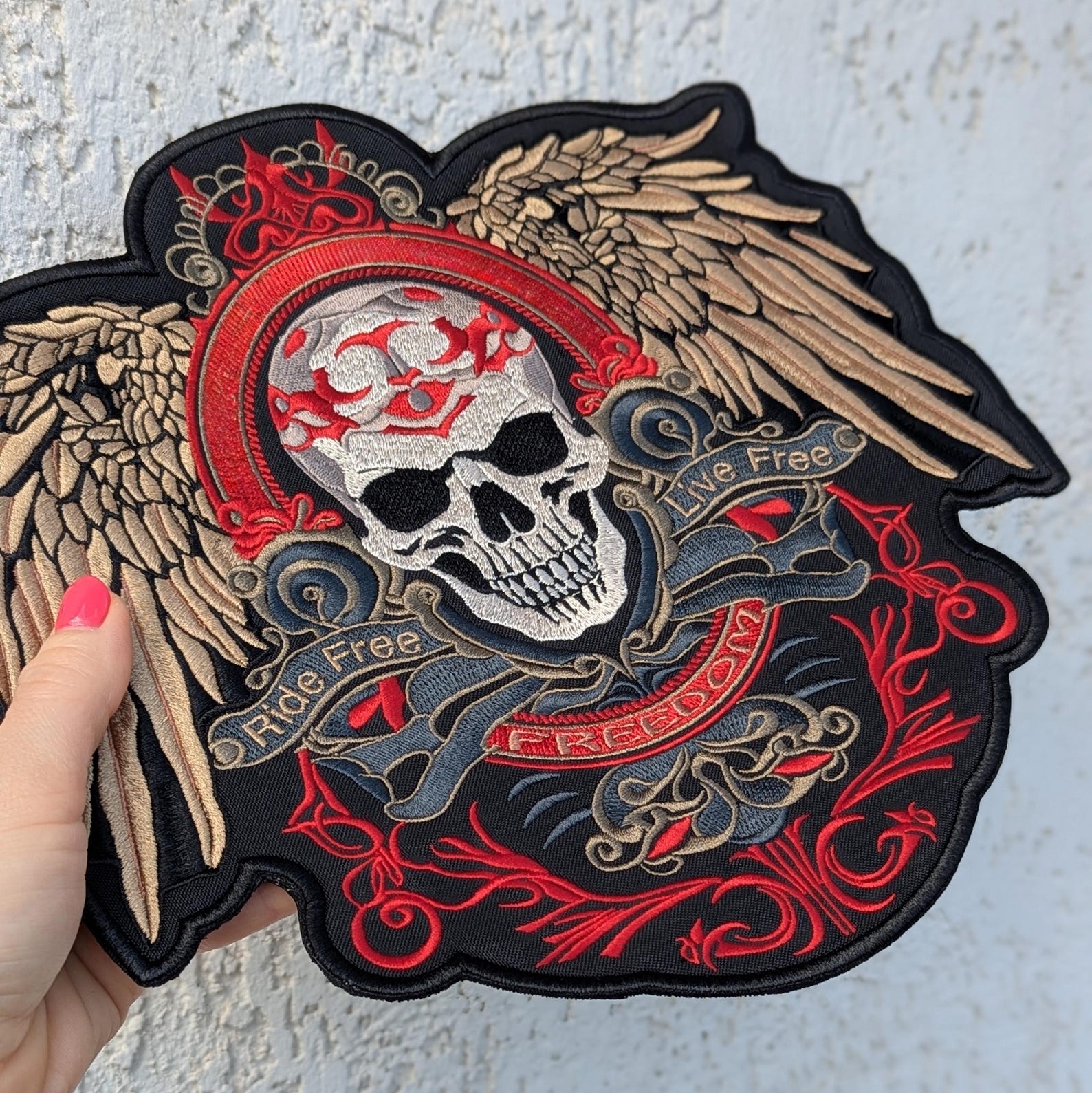 Skull Wings Biker Patch Embroidery Design: Custom Text (digital ...