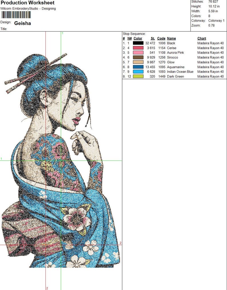 Geisha Embroidery Design – Japanese Woman Machine Embroidery Pattern ...