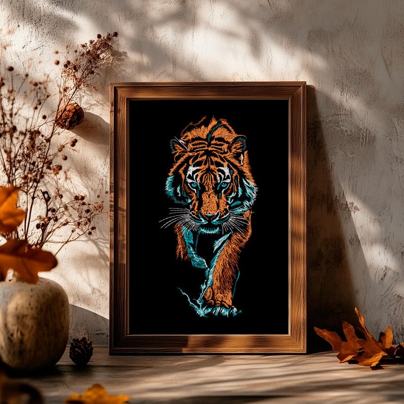 Tiger Embroidery File - Majestic Tiger Design Wild Animal Line Art ...