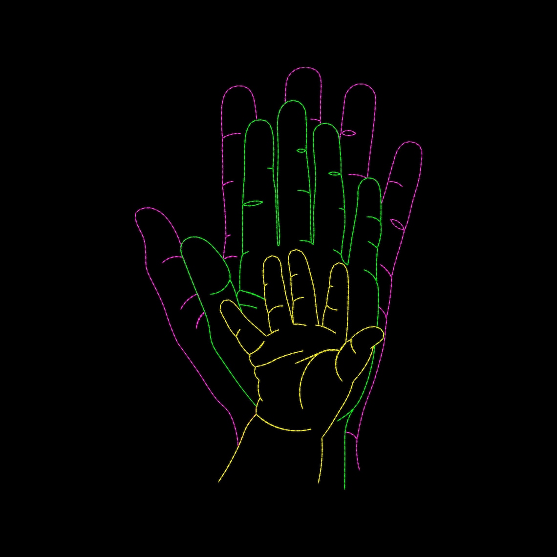 Family Hands Outline Embroidery Design Three Hands Parent and Child ...