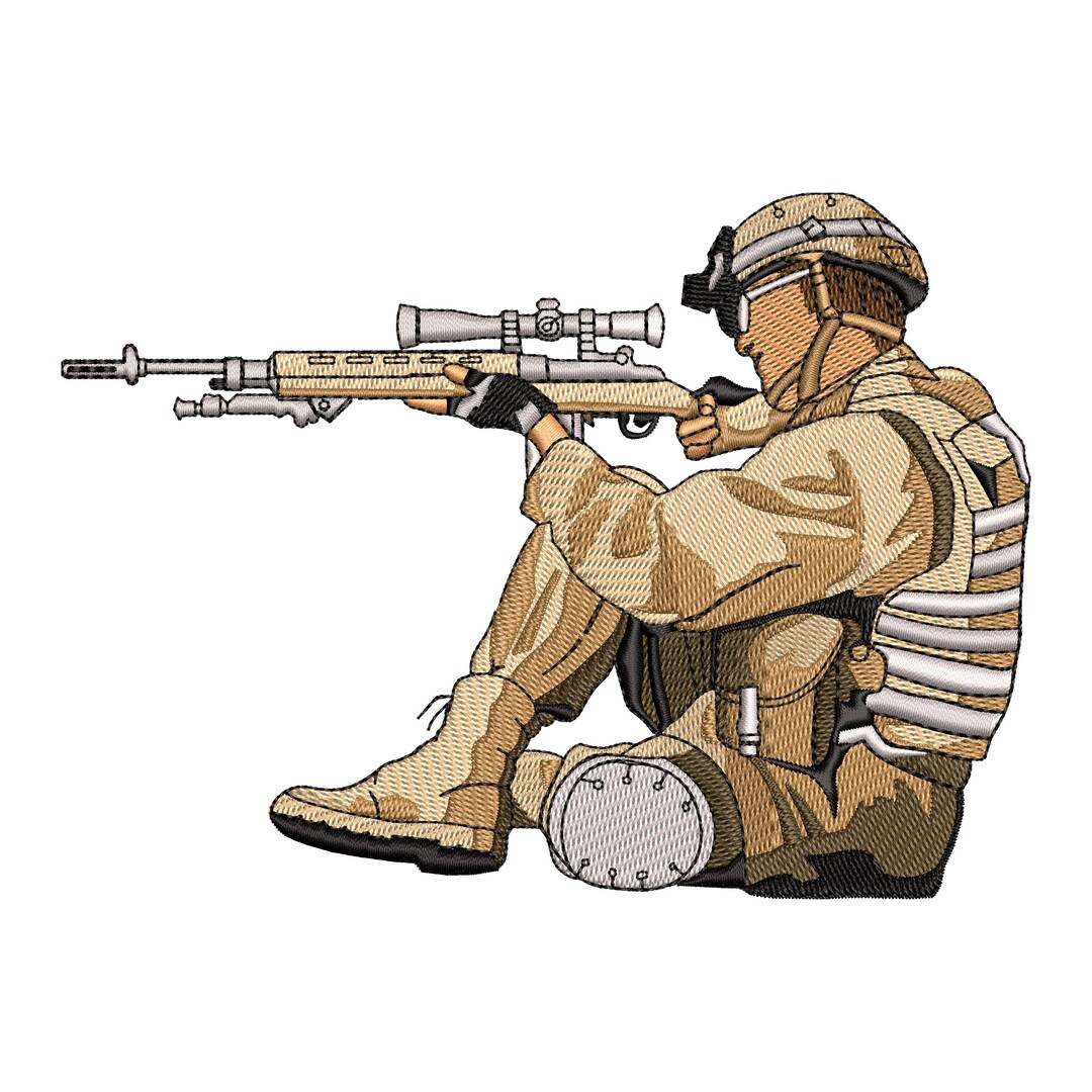Military Sniper Embroidery Design – Soldier With Rifle – Tactical Gear ...