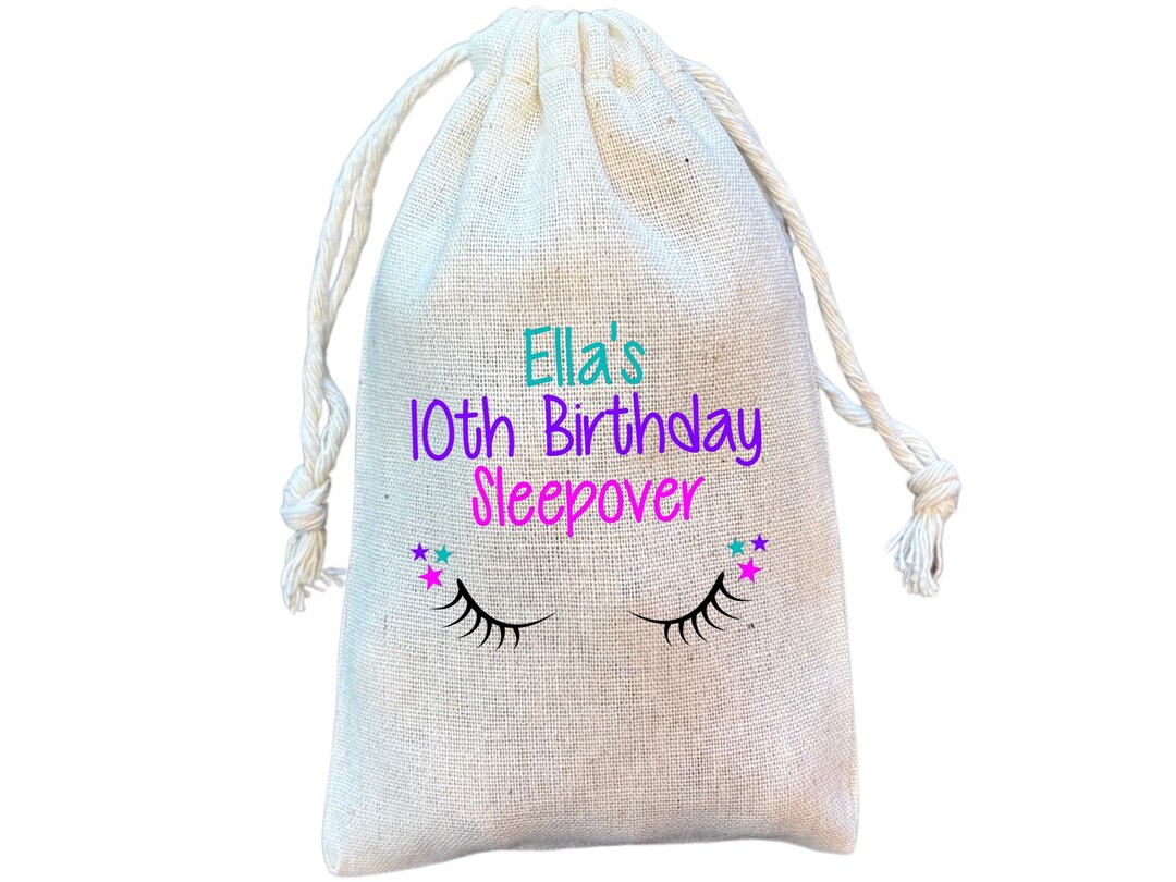 Personalized Sleepover Party Favor Bags: Eyelash Design, Muslin Cotton ...