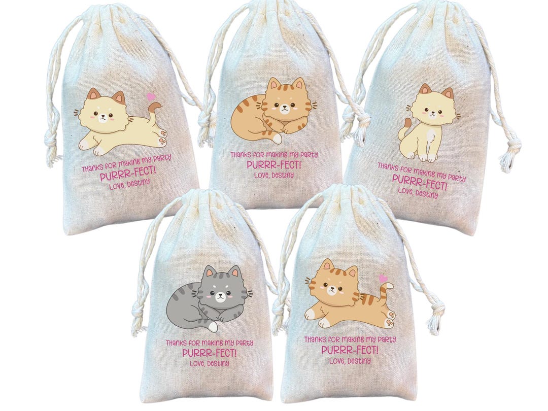 Cat Party Favor Bags, Personalized Feline Themed Birthday Gift and ...