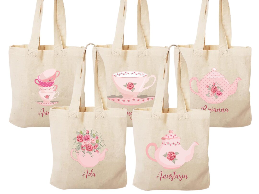 Personalized Tea Party Favor Bags: Pink Teapot Mini Tote - Etsy