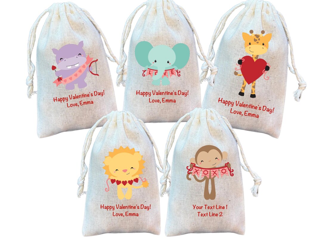 Jungle Animals Valentine's Day Goodie Bags, Kids' Custom Gift and Favor ...