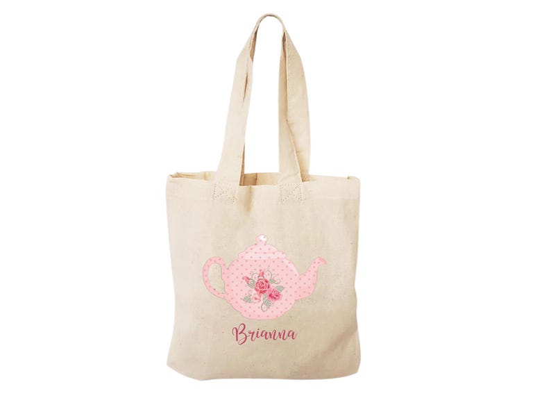 Personalized Tea Party Favor Bags: Pink Teapot Mini Tote - Etsy
