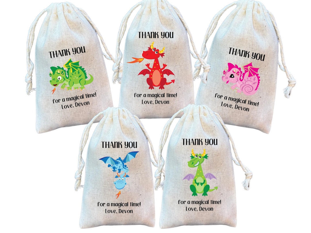 Dragon Party Favor Bags: Rainbow Dragons, Personalized Muslin Goodie ...