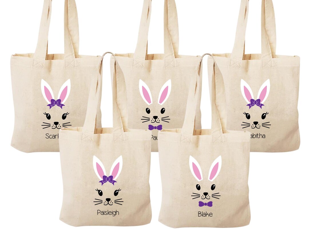 Personalized Easter Bag, Bunny Faces Easter Mini Tote Gift and Favor ...