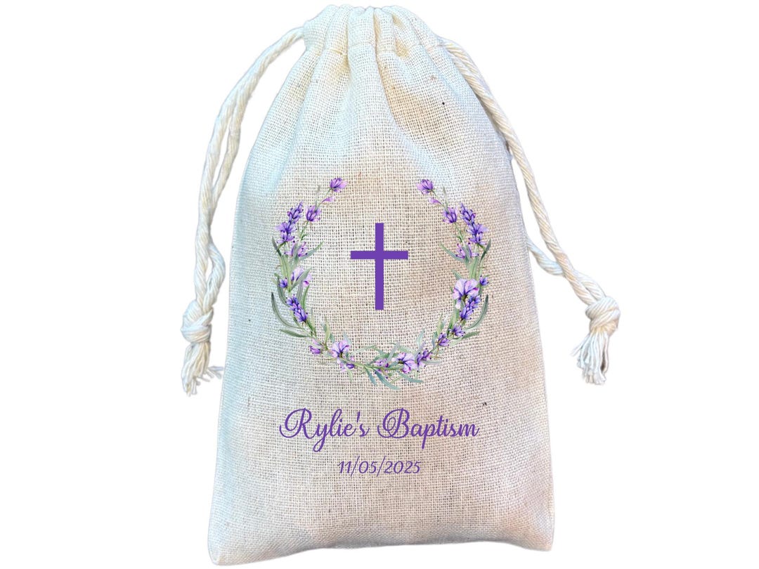 Baptism or First Holy Communion Party Favor Bags, Religious Lavender ...
