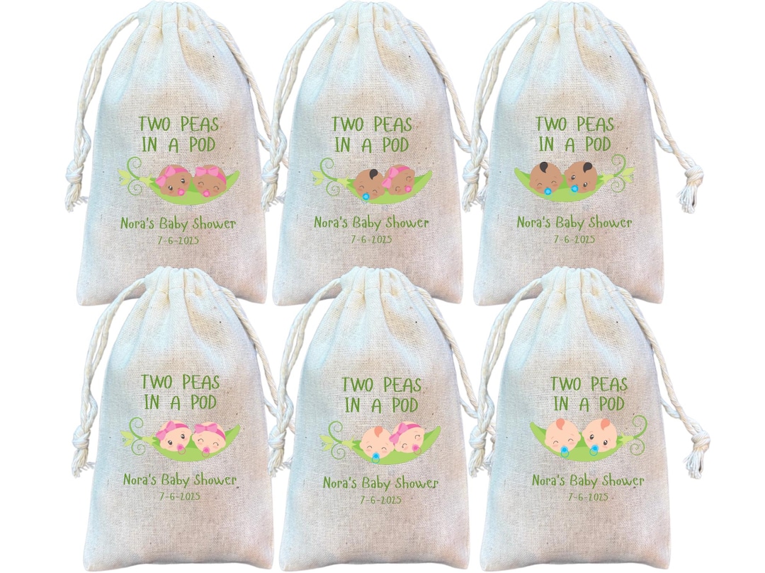 Two Peas in a Pod Muslin Favor Bags: Twin Baby Shower Goodie Bags - Etsy