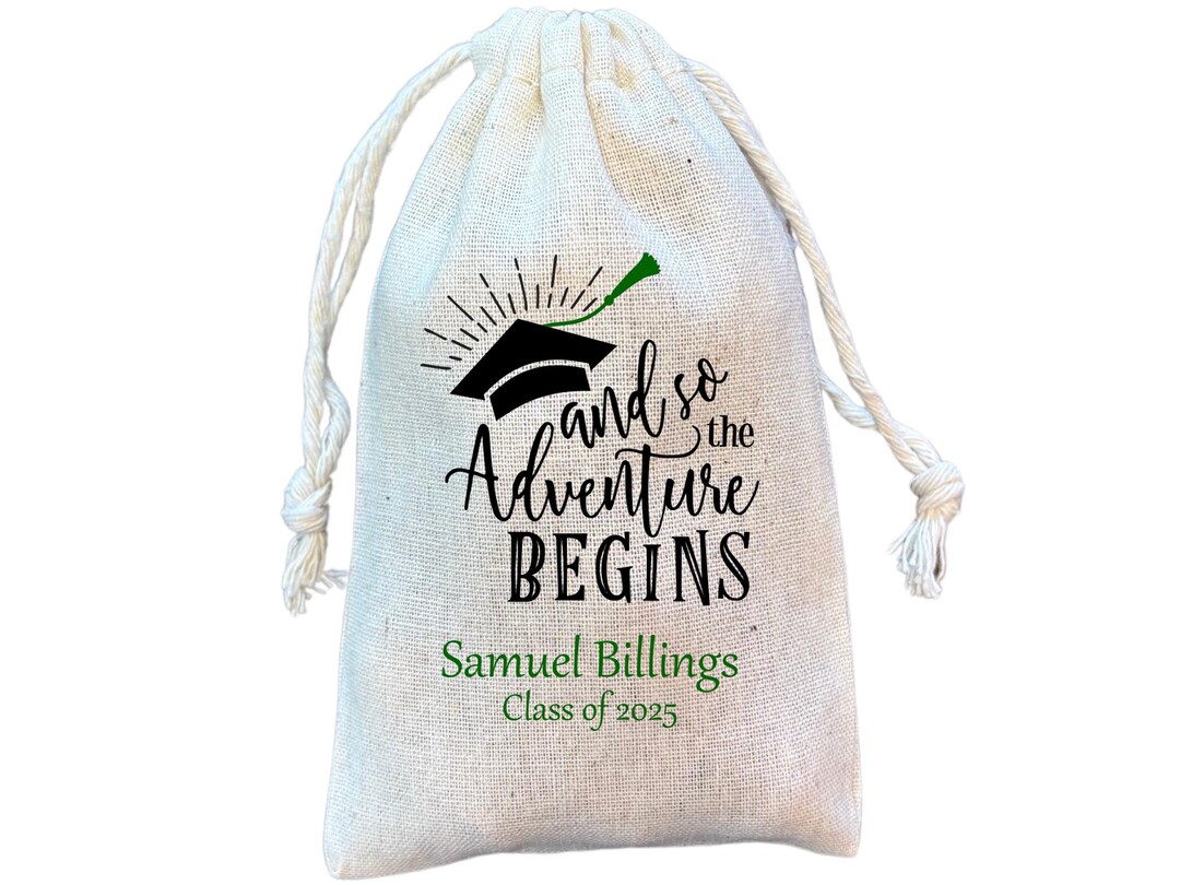 Personalized Graduation Favor Bags: Adventure Begins, Grad Party Treat ...