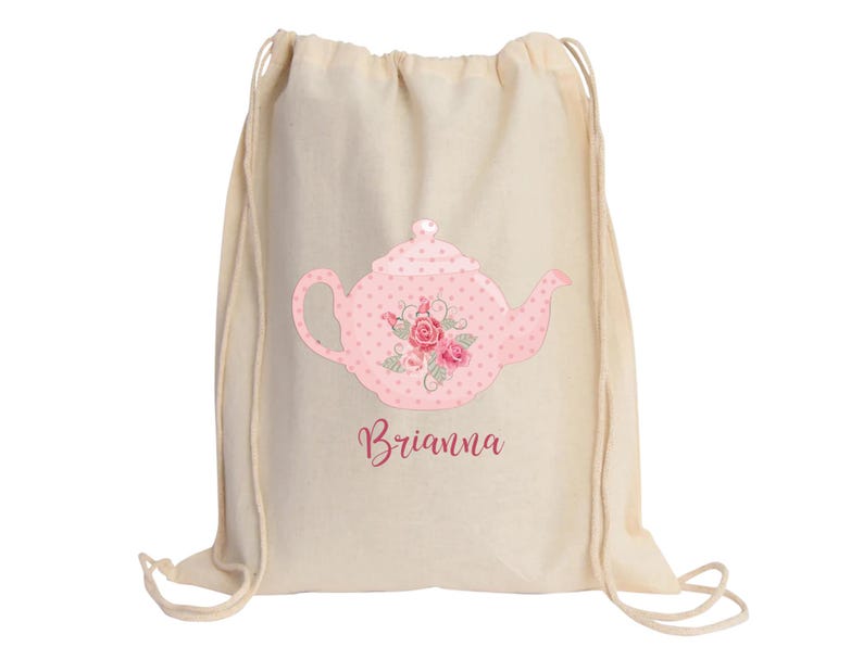 Personalized Tea Party Favor Bags: Pink Teapot Mini Tote - Etsy