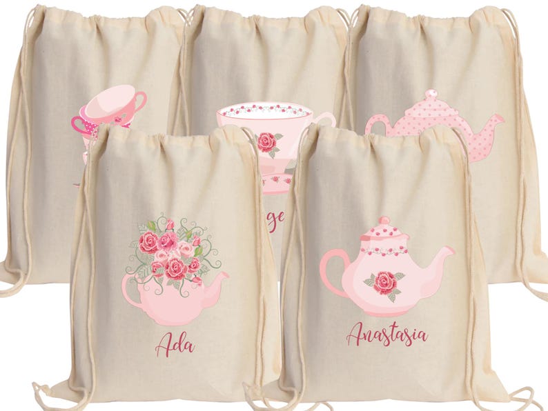 Personalized Tea Party Favor Bags: Pink Teapot Mini Tote - Etsy