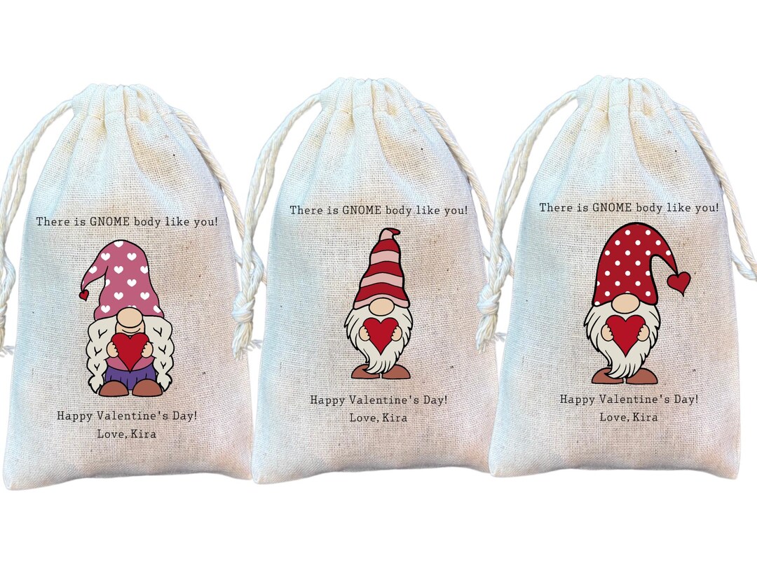 Gnome Valentine's Day Goodie Bags, Kids' Custom Gift and Favor Bags for ...