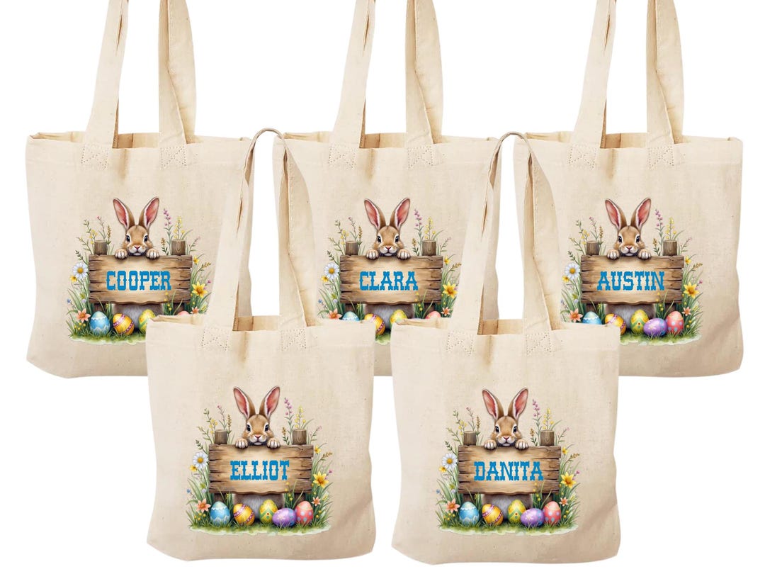 Personalized Easter Bag, Rustic Bunny Mini Tote Gift and Favor Bag for ...