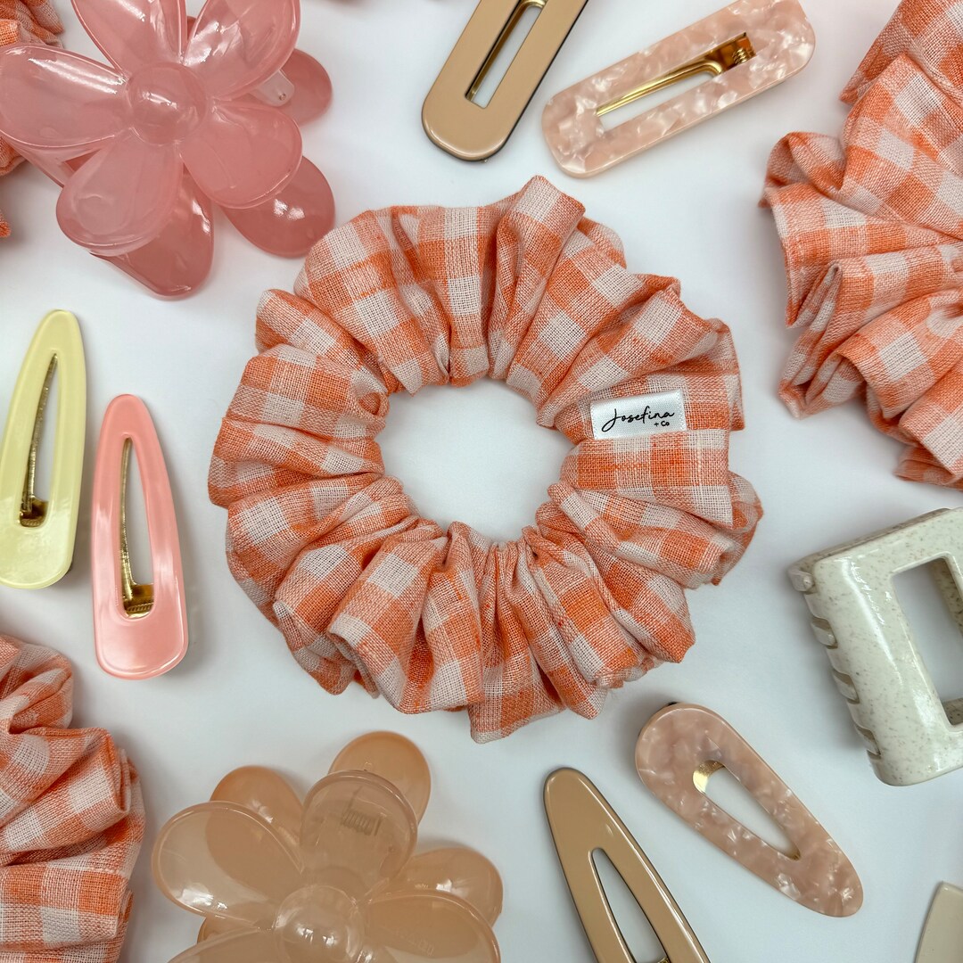 Tangerine Checkered Hair Scrunchie Hair Tie Hair Elastic Hair Accessory ...
