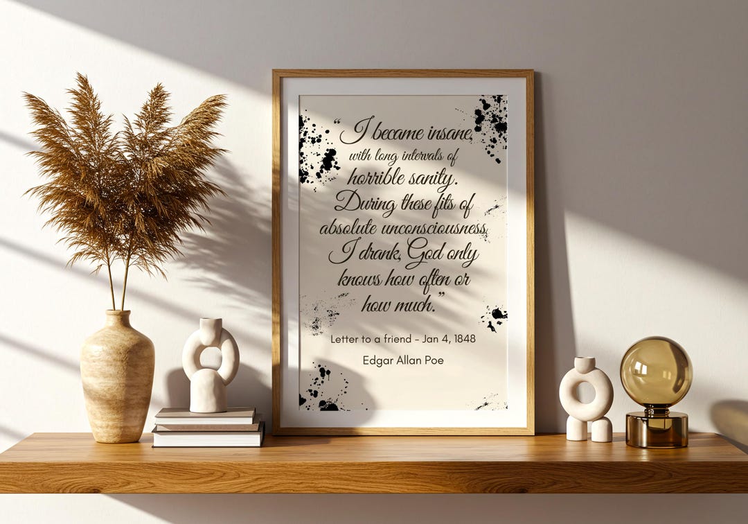 Edgar Allan Poe I Became Insane Quote Print Gothic Literary Wall Art ...