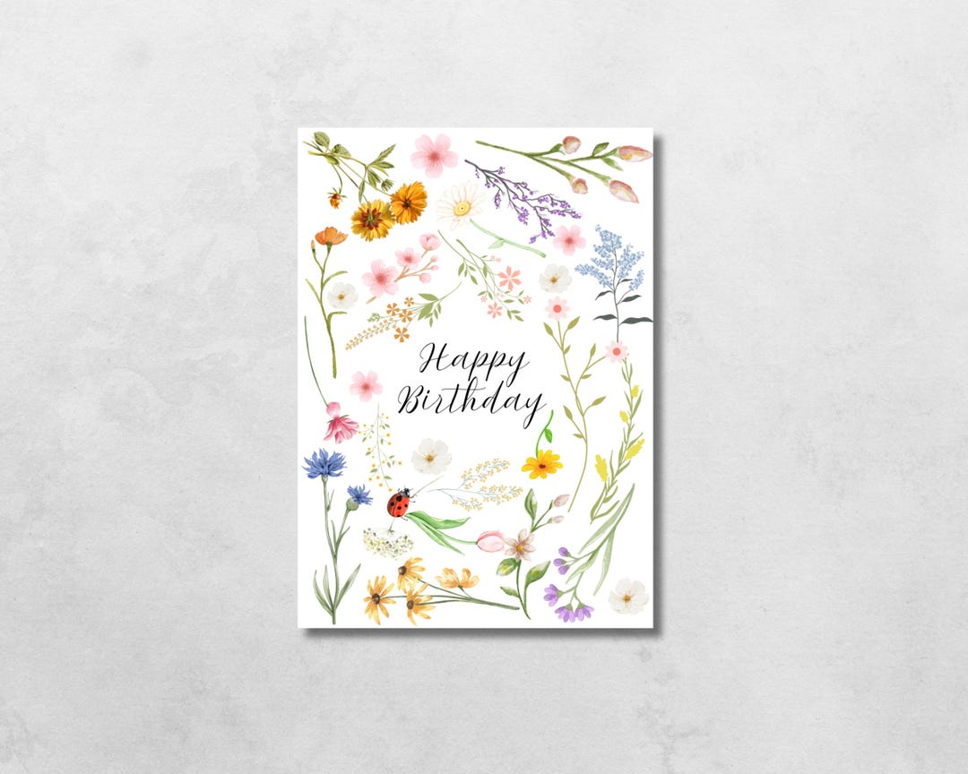 Printable Birthday Card With Flowers, Floral Birthday Card, Card for Friend, Card for Coworker ...