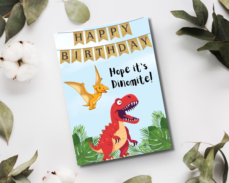 Printable Dinosaur Birthday Card: 'dinomite' Design (digital Download ...