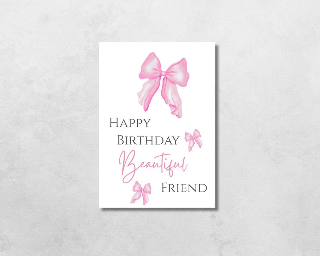Printable Pink Bow Birthday Card, Card With Pink Bows, Card for Best ...