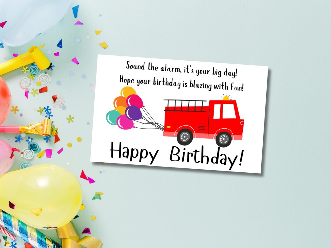 Printable Fire Truck Birthday Card Happy Birthday Instant Download ...