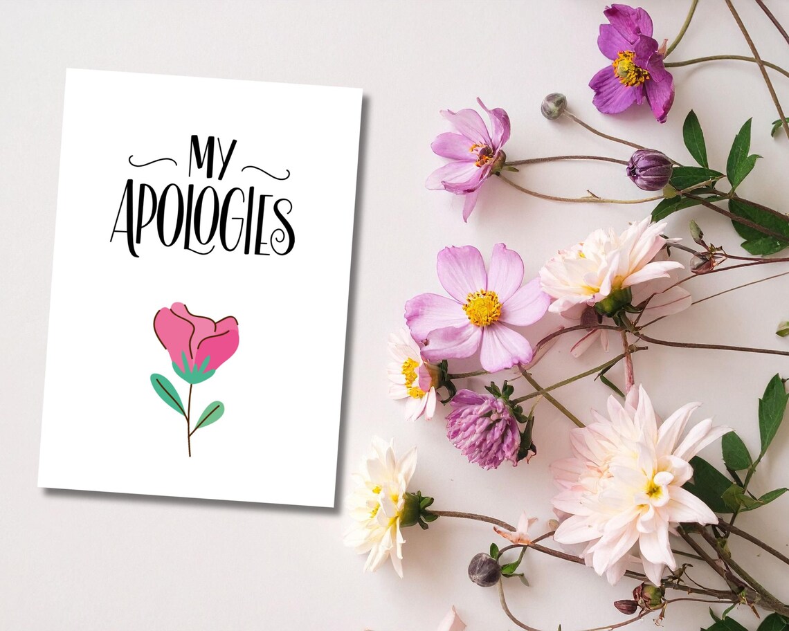 Printable Apology Card: My Apologies With Pink Flower (PDF Download 5x7 ...
