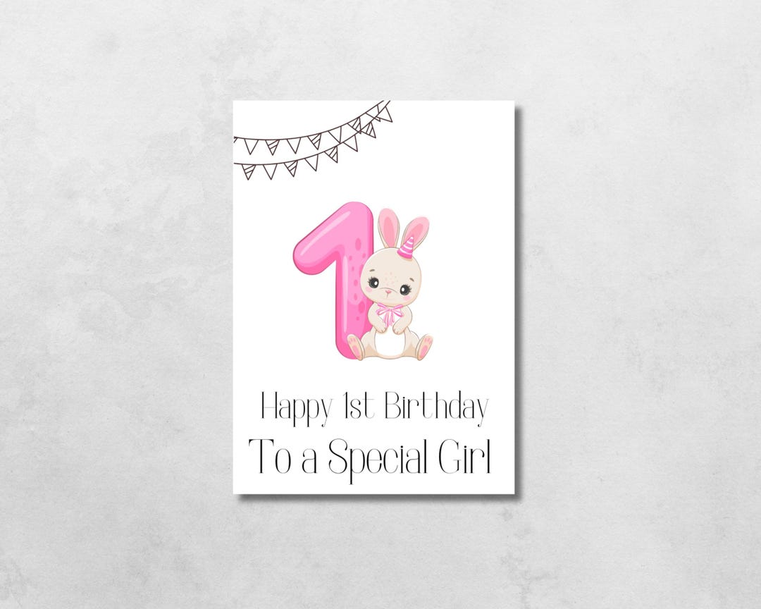 Printable Card for First Birthday, Printable 1st Birthday Card ...