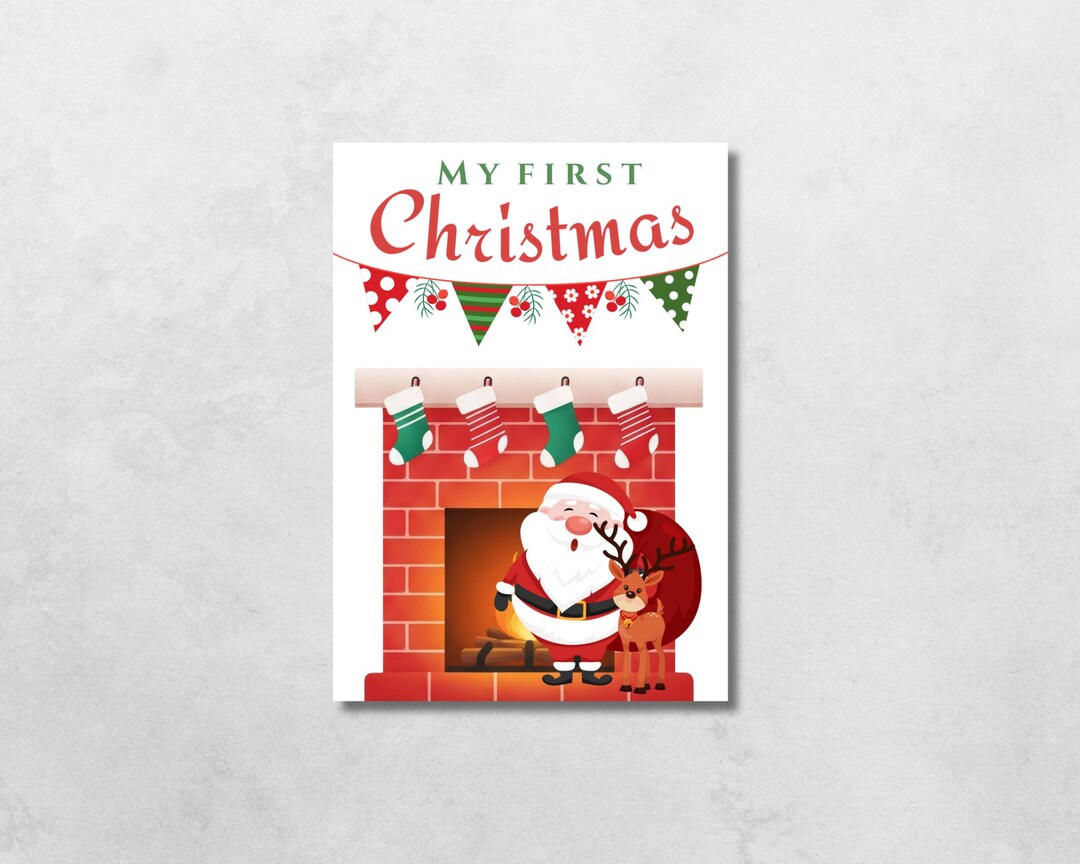 Baby’s First Christmas Printable Card – Santa Holiday Greeting (PDF ...