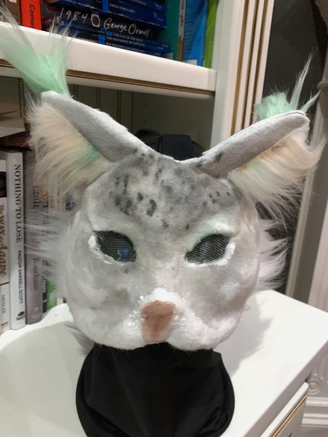 Lynx Cat Mask - Green & Grey - FULLY LINED - Etsy