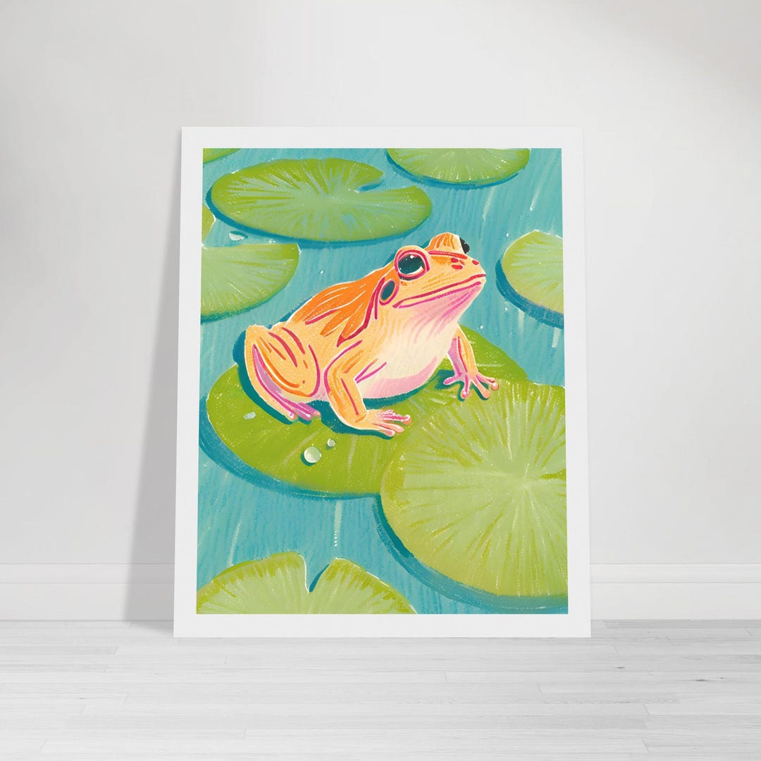 Cute Pastel Frog on Lily Pads - Mounted Framed Poster - Whimsical ...