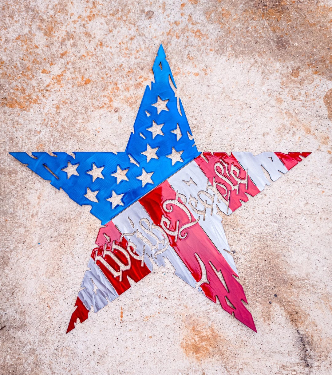 We the People Tattered Star Flag - Metal Sign - Shiny Home Co ...