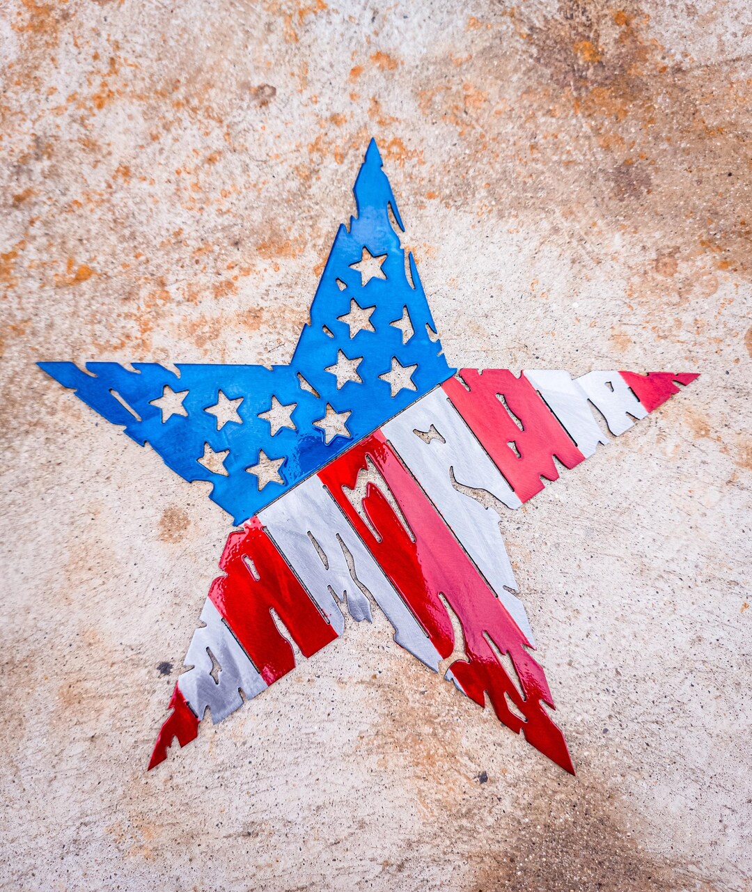 Tattered Star Flag - Metal Sign - Shiny Home Co - Patriotic - Custom ...
