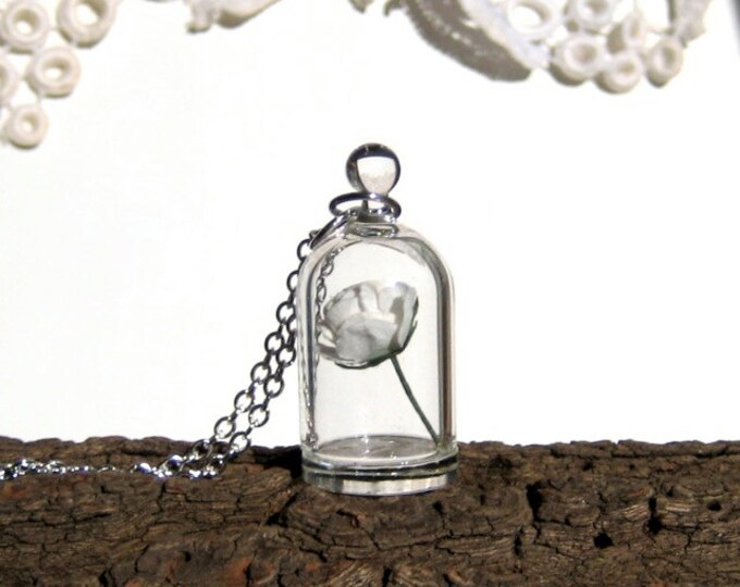 White Rose in a Bell Jar Terrarium Necklace / Pendant - Etsy