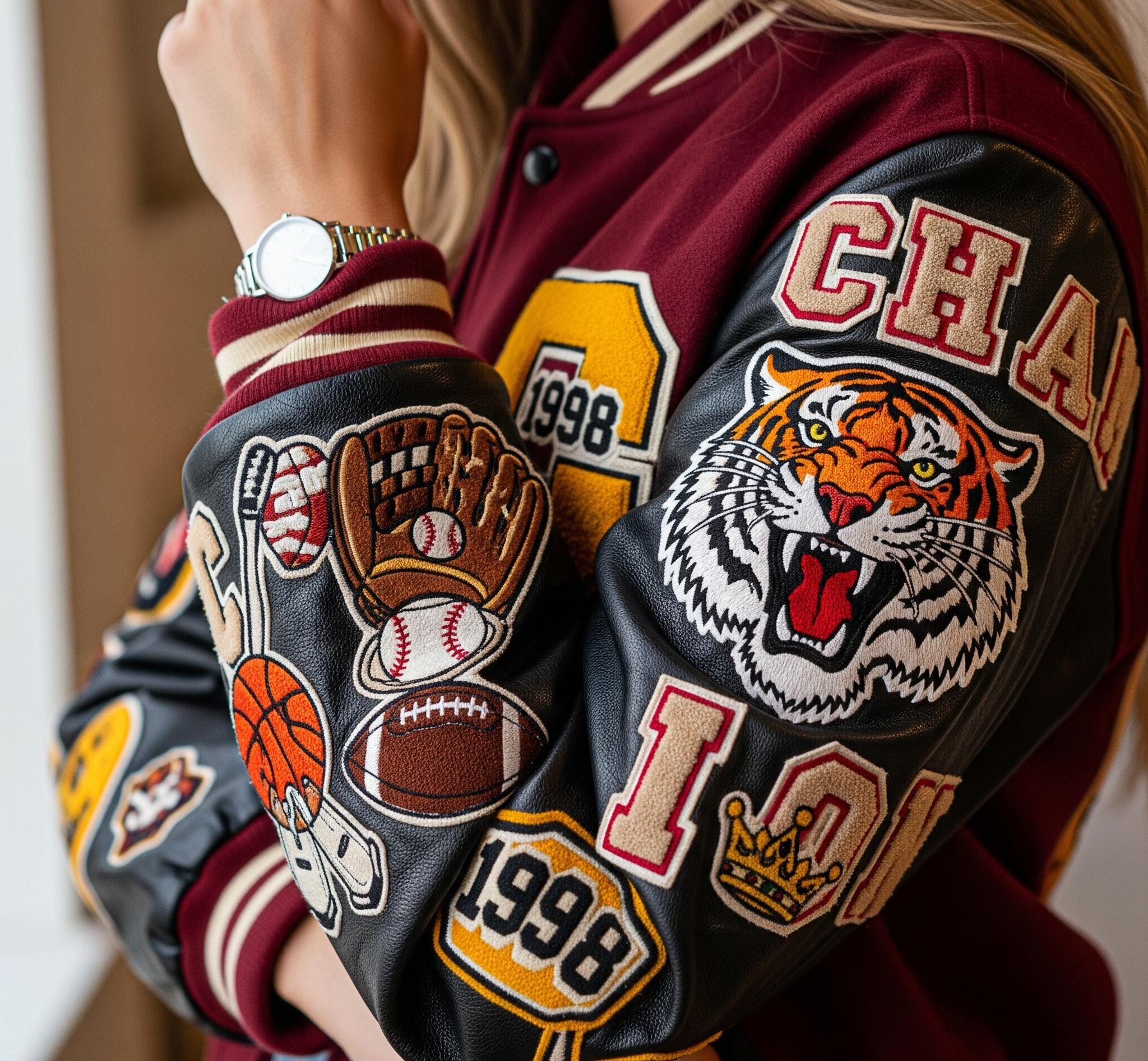 Varsity Letterman Jacket for Women Custom Line Bomber Jacket for High ...
